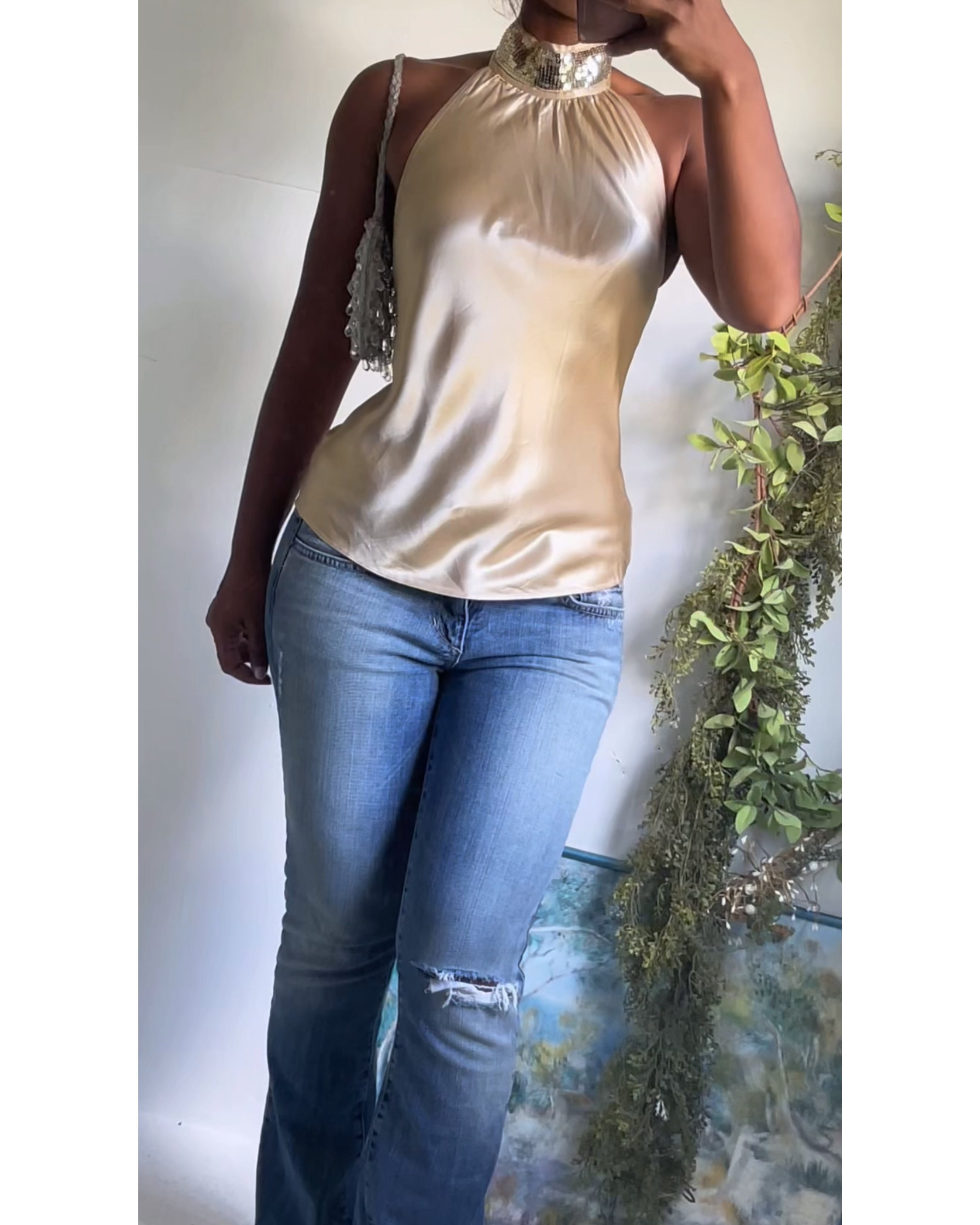 Y2K Pale Gold Satin Halter Top – Masha&Jlynn